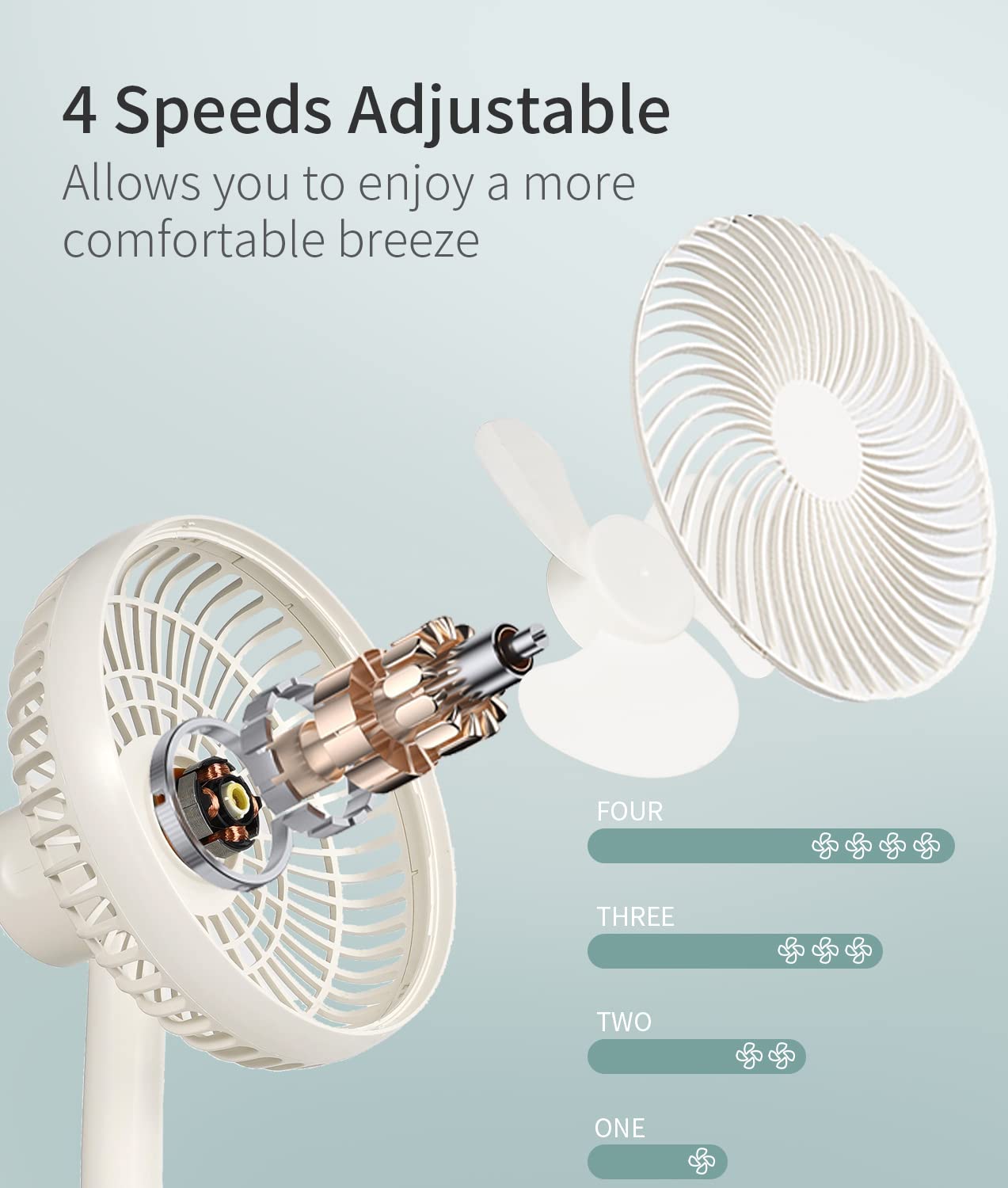 BEESTAR 6 Inch Battery Powered Fan,2000mAh Rechargeable Fan 4 Speed Adjustable Strong Wind,Desk Fans Small Quiet with Usb Charging Cable,Tilt Design,Fan For Office Bedroom Desktop Camping (White)