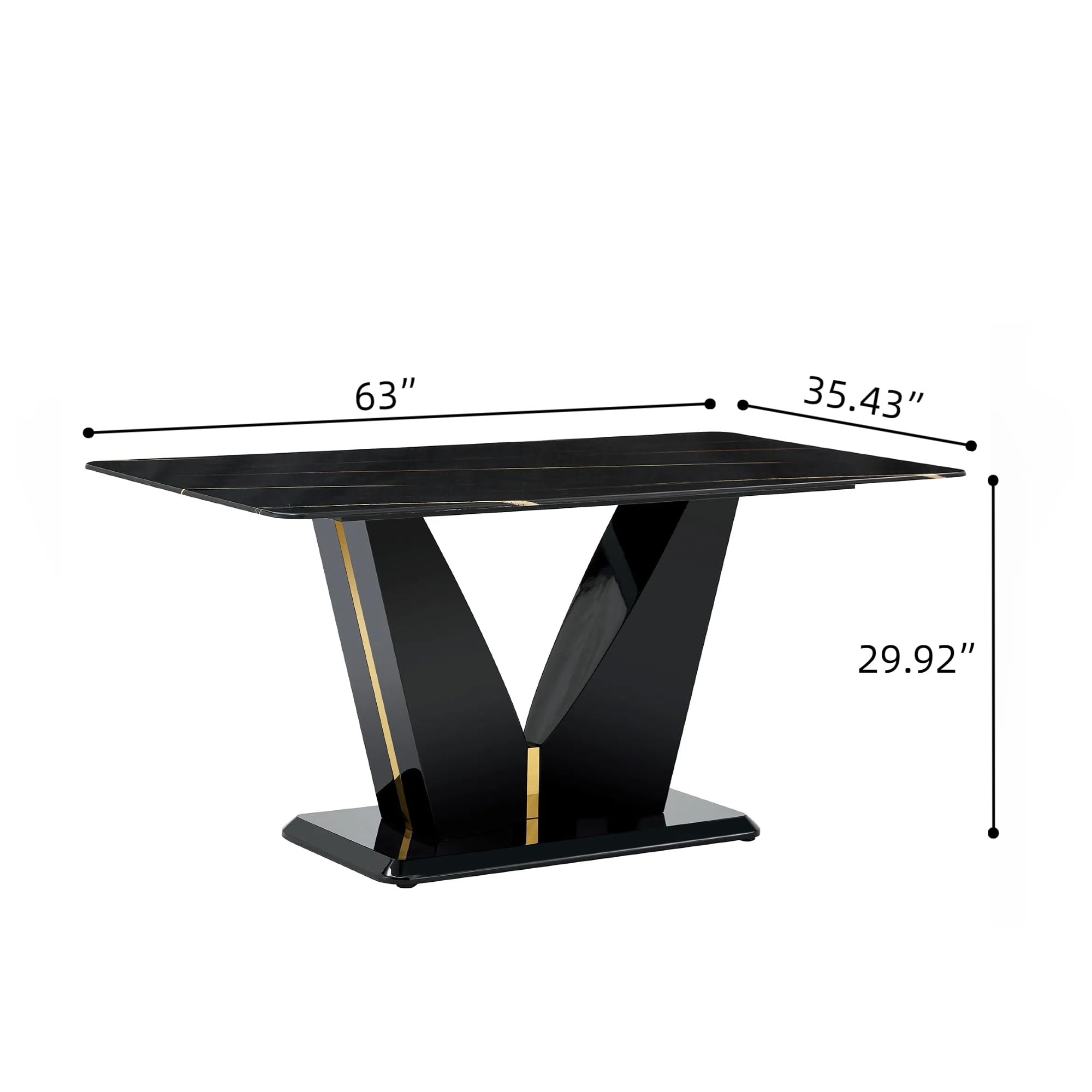 ChicFurnit Modern Dining Table with Tempered Glass Tabletop, Rectangle Dining Table with Rose Gold Colored Legs, for Living Room, Kitchen, Dining Room, Office