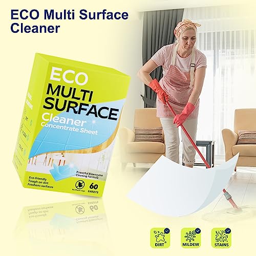 JSENA Floor Cleaner Sheets,60 Loads Multi Effect Floor Cleaning Slice, Mopping concentrated Floor Cleaning Sheets for Mopping Concentrated Multi-Surface Cleaner ,Non Stubborn Stains, Daily Cleaning,Easy Use, for RV, Space Saving, Mild Scent