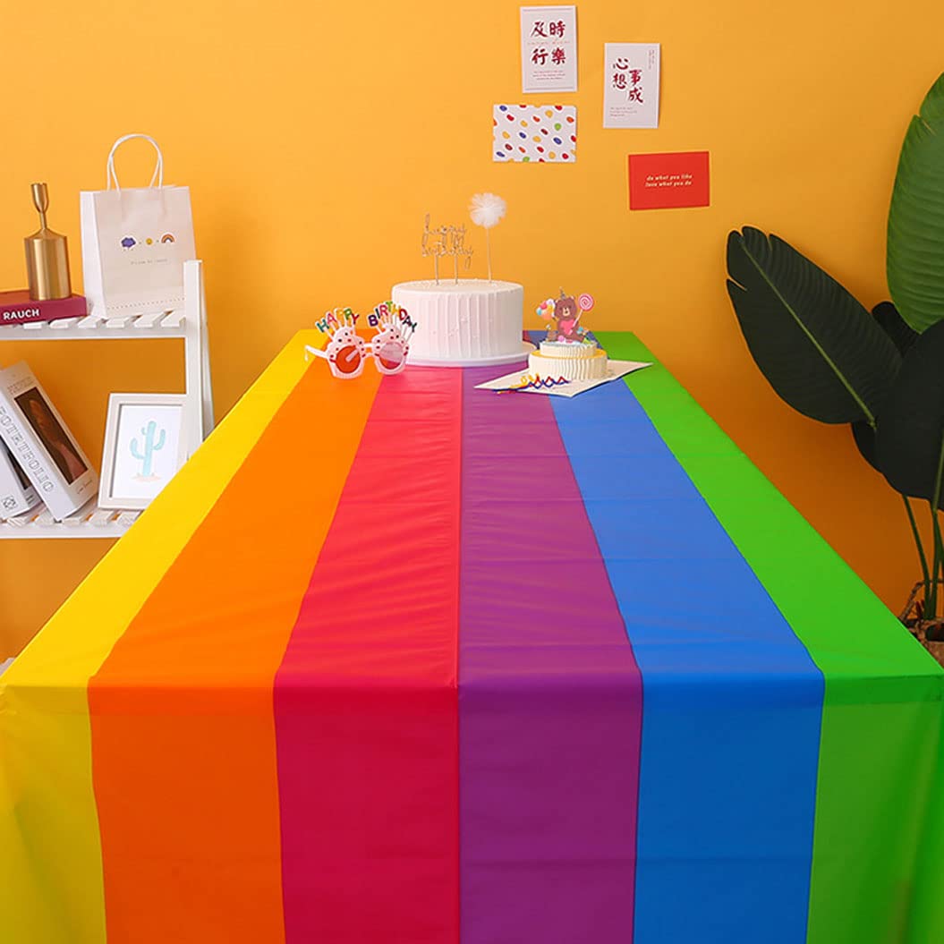 RCFFDL Pride Rainbow Tablecloth, 2 Pack Disposable Table Covers, 54" x 108" Plastic Table Cloth for Rectangle Tables for Wedding, Party, Banquet, Burgunday