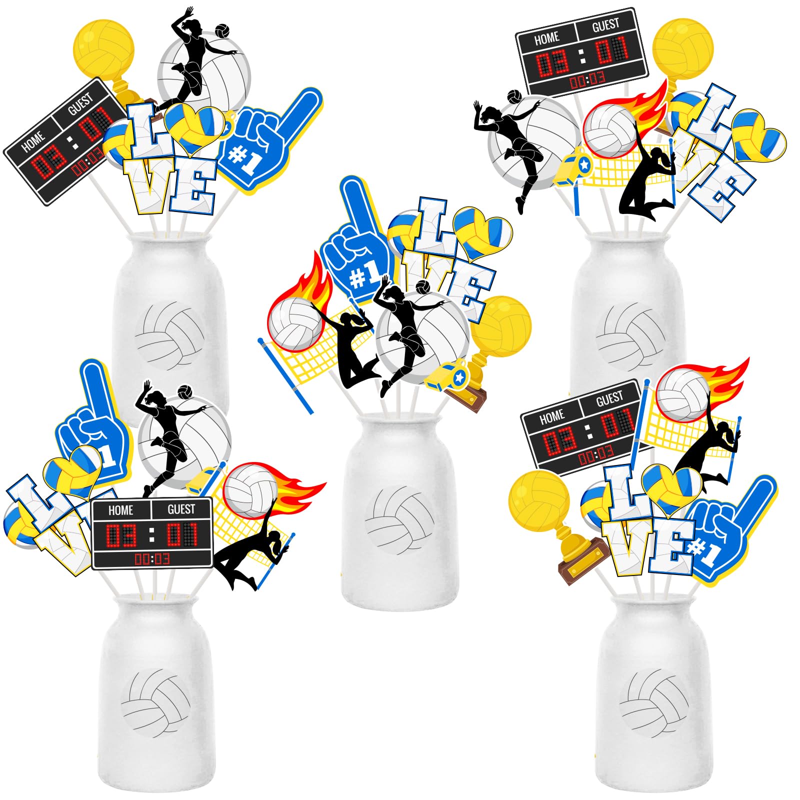 Cheereveal 24 Pieces Volleyball Centerpiece Sticks, Bump Set Spike Volleyball Table Toppers, Sports Themed Baby Shower Birthday Party Decorations