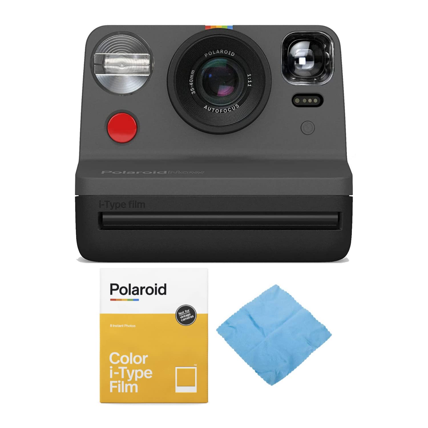 Polaroid Originals Now Viewfinder i-Type Instant Camera (Pink) Bundle with Instant Film (8 Exposures) and Microfiber Cleaning Cloth (3 Items)