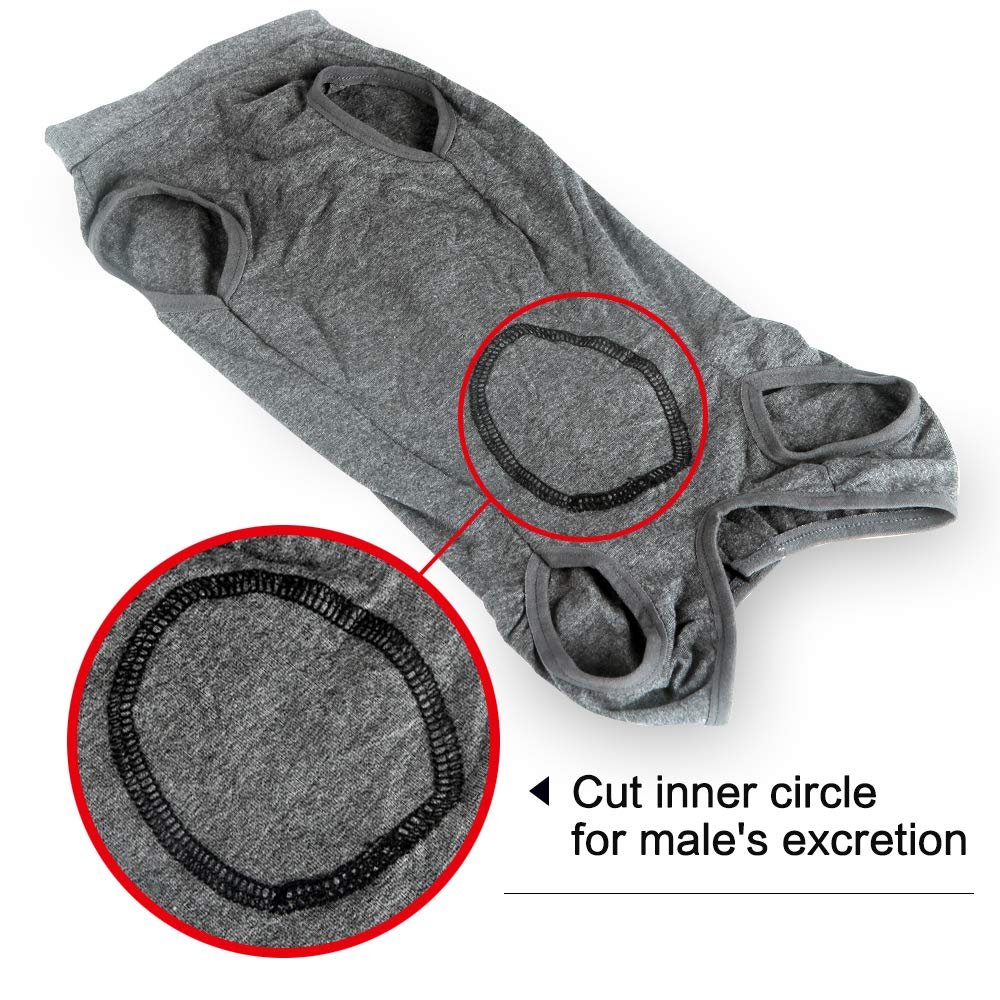 Dog Recovery Suit Abdominal Wound Puppy Surgical Clothes Post-Operative Vest Pet After Surgery Wear Substitute E-Collar & Cone(L, Grey)