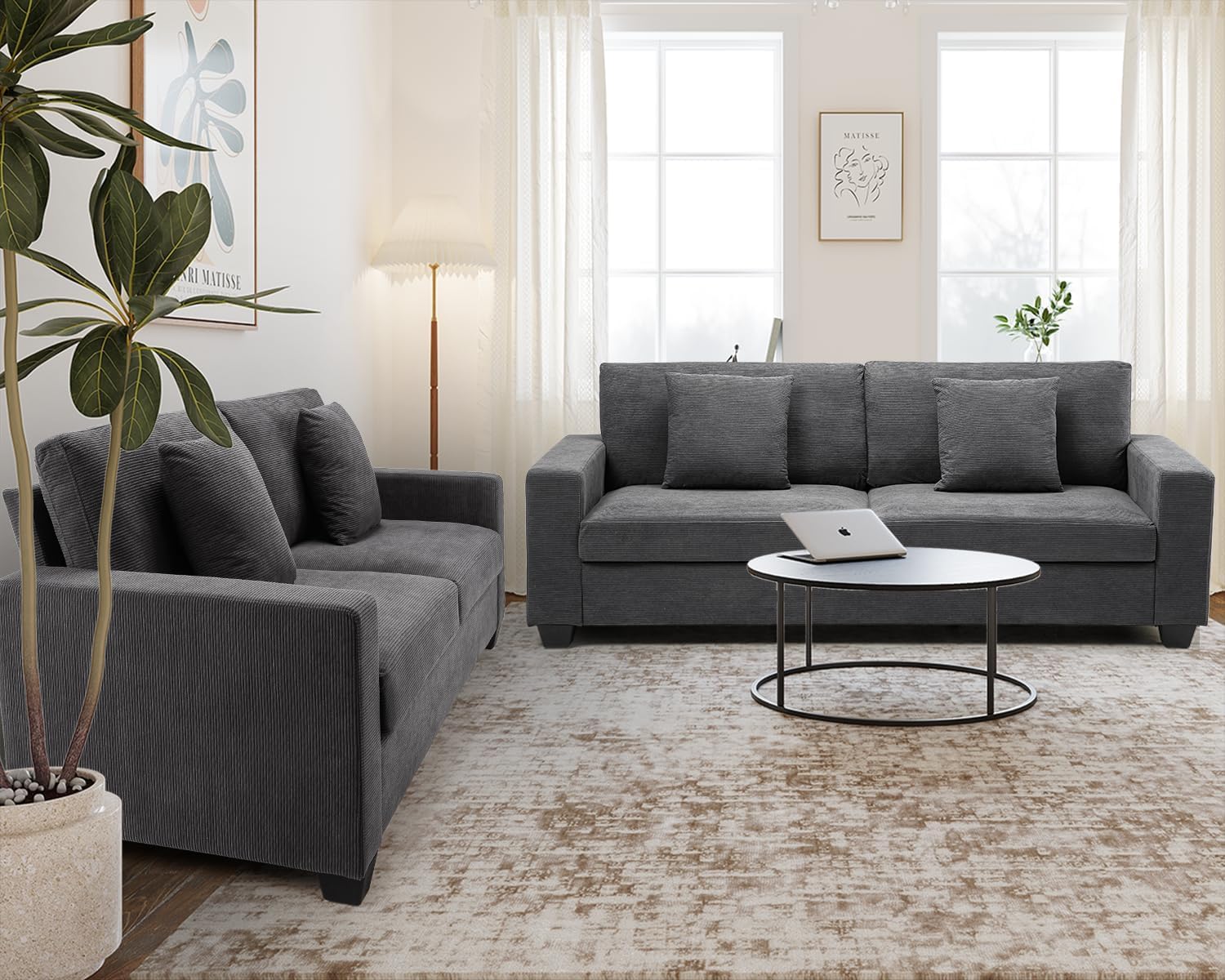 coucheta Couch for Living Room 83-inch Comfy Sofa Couch 3 Seater Couch Modern Sofa with Deep Seat for Bedroom Apartment Home Office (Corduroy),Grey