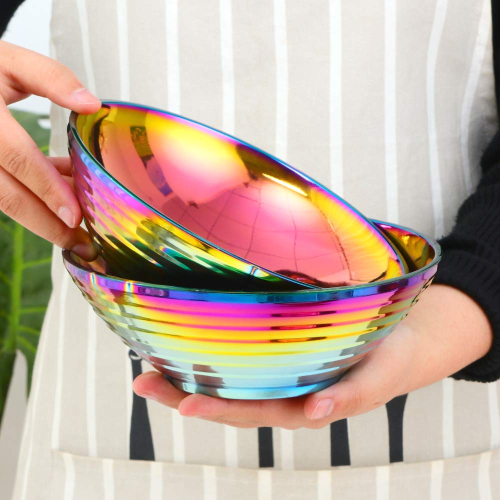 Buy THINGS! Ramen Noodle Soup Bowl,2 Sets Double Layer 18/8 Stainless Steel Bowl(7.09 inch), with Matching Spoon and Chopsticks (Rainbow)