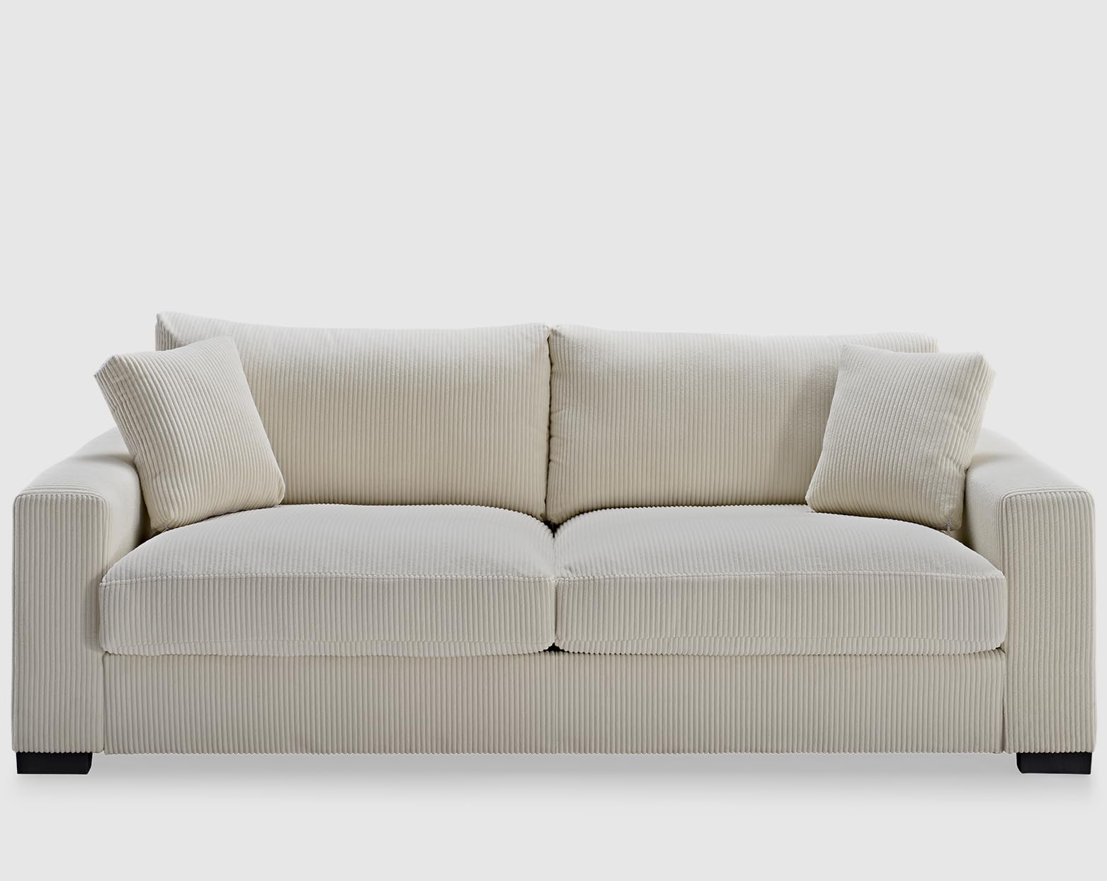 Container Furniture Direct Luxe Corduroy Sofa with 2 Toss Pillows, Spacious and Comfortable 3 Seater Couch for Modern Living Room, Ideal for Entertainment and Cozy Moments, 89" Wide, Beige
