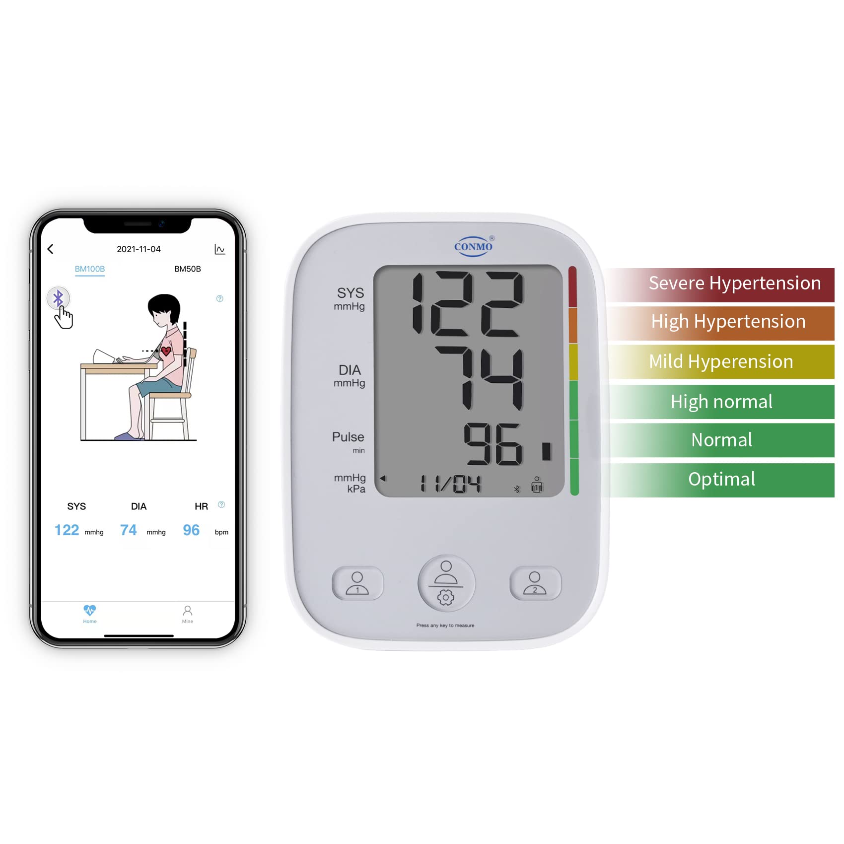 Bluetooth Blood Pressure Monitor,BangShuai Bp Machine Digital Smart Automatic High Bp Cuff, Upper Arm Large Cuff for Home Use,Accurate and Sharing in APP,Large Display,180 Readings for Two Users