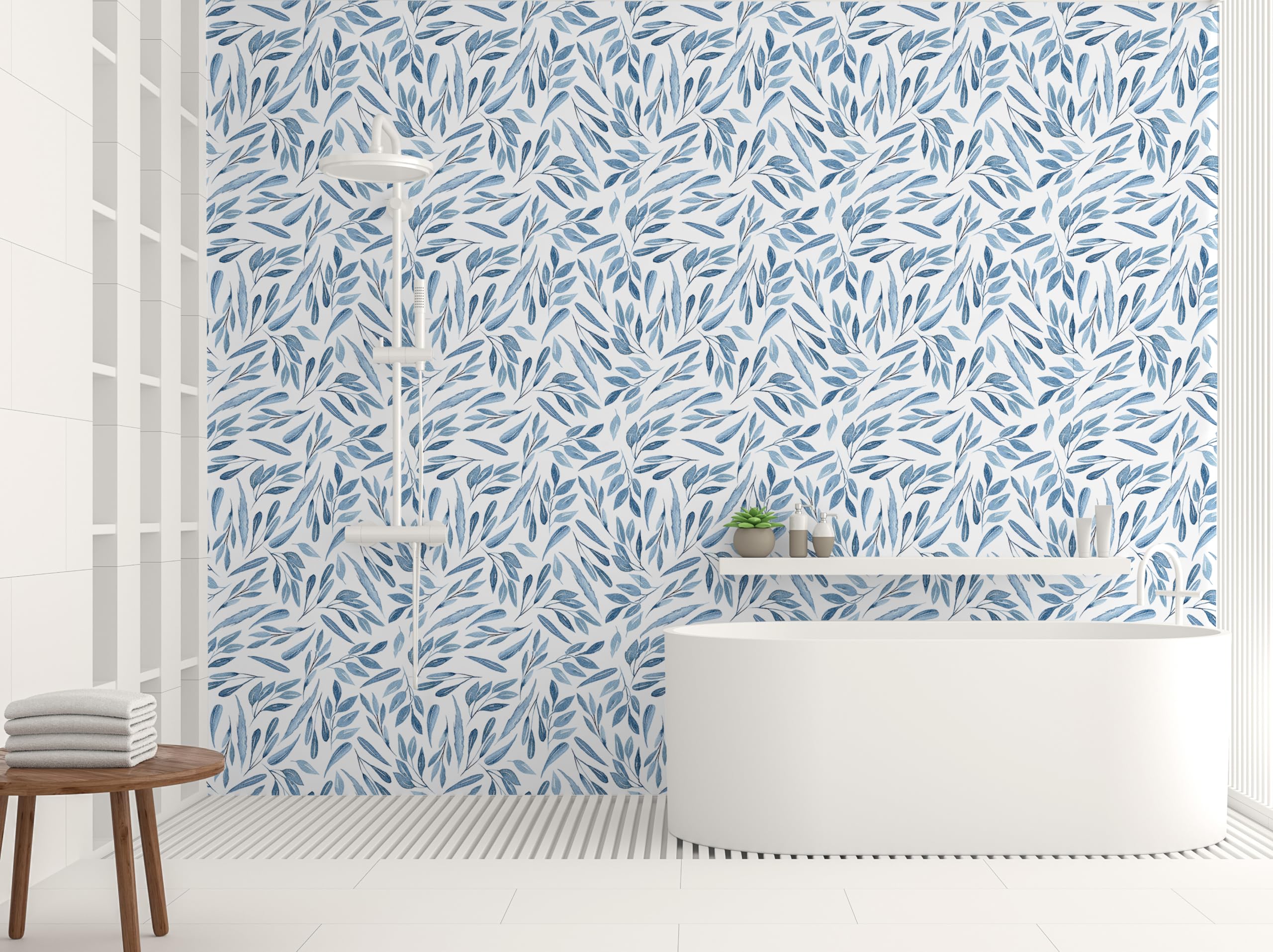 HAOKHOME Boho Peel and Stick Wallpaper Blue Branches Leaves Removable Vinyl Self Adhesive Contact Paper 17.7in x 9.8ft