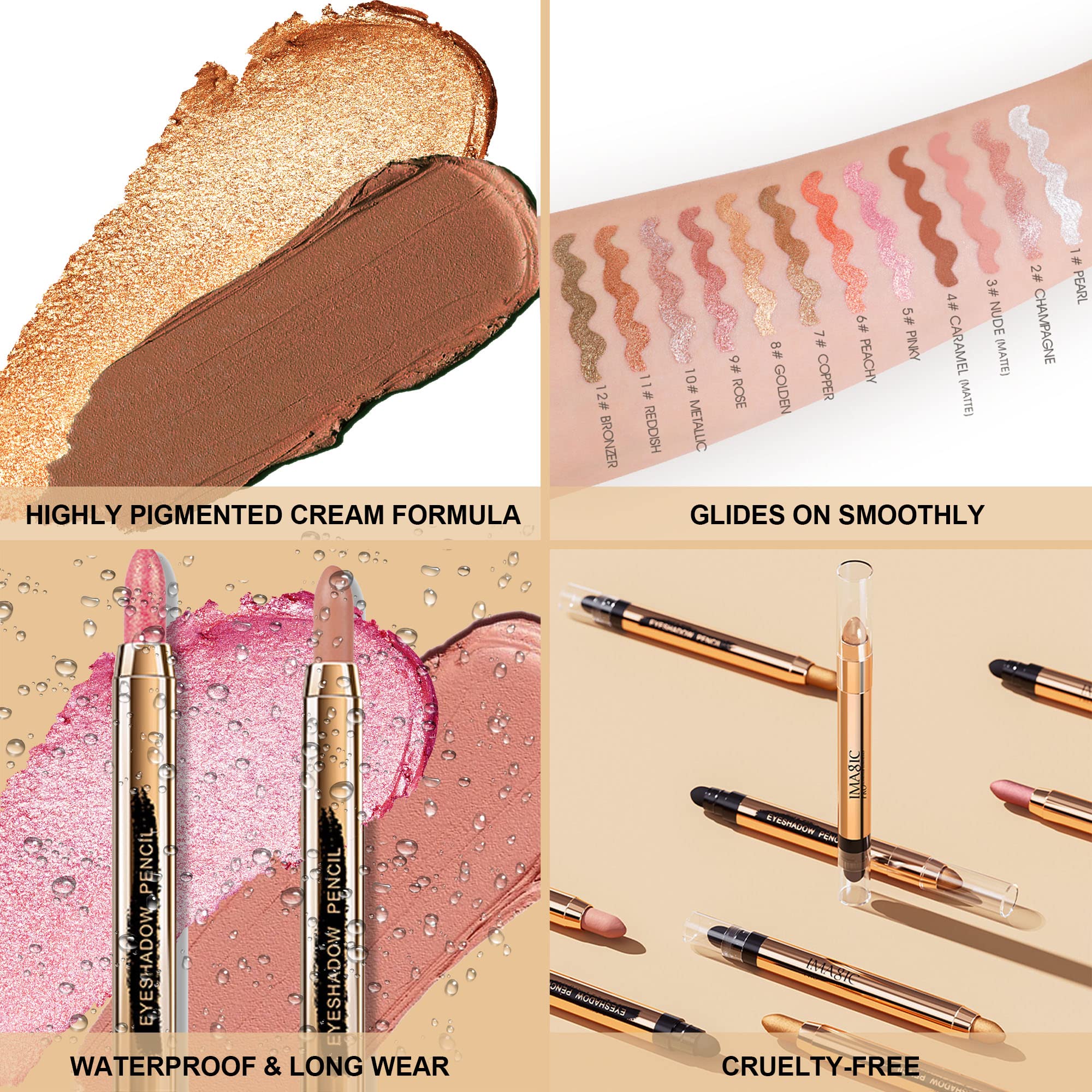 CCbeauty Matte Eyeshadow Stick Set, Cream Eye Shadow Pencil Crayon Eye Brightener Highlighter Makeup Stick Kit, Hypoallergenic Longwear Waterproof Metallic Glitter Eyeliner Makeup, Nude
