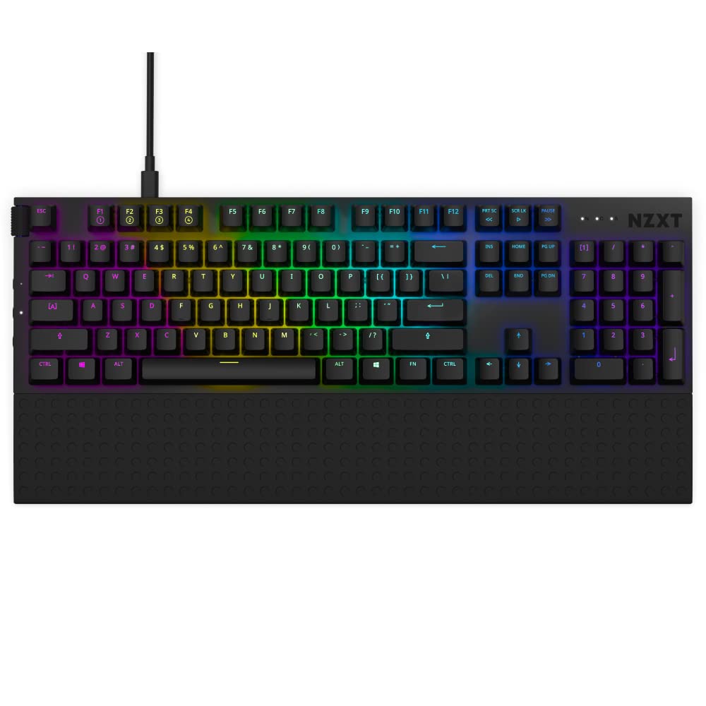 NZXT Function Full-Size USB Gaming Keyboard – Gateron Red Mechanical Switches: Linear, Fast, and Quiet – Hot-Swappable – RGB Backlit – Aluminum Top Plate – Sound Dampening Foam – Wrist Rest – Black
