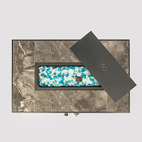 Catalina Creations Outdoor Fire Table Propane Fire Pit Rattan Gas Fire Table 32'', 40,000 BTU Gas Fire Tables with Tile Tabletop, Rectangle Gas Firepit Table for Garden Patio