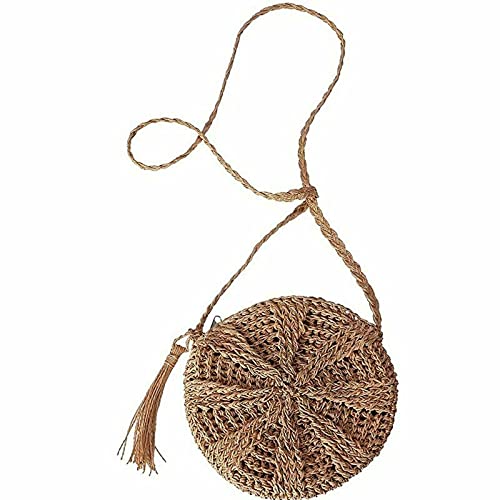 YADIRF Summer Women Straw Crossbody Bag Bohemian Handbag Tassels Crochet Beach Handbag For Daily Use Beach Travel (Light Brown)
