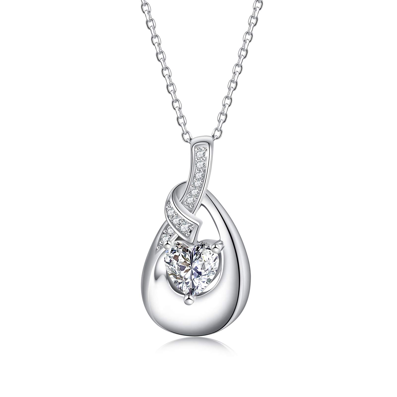 BEILIN 925 Sterling Silver Urn Pendant Necklaces for Ashes Cubic Zirconia Teardrop Keepsake Cremation Jewelry Women Memorial Gifts for A Loss of Loved one (Clear)