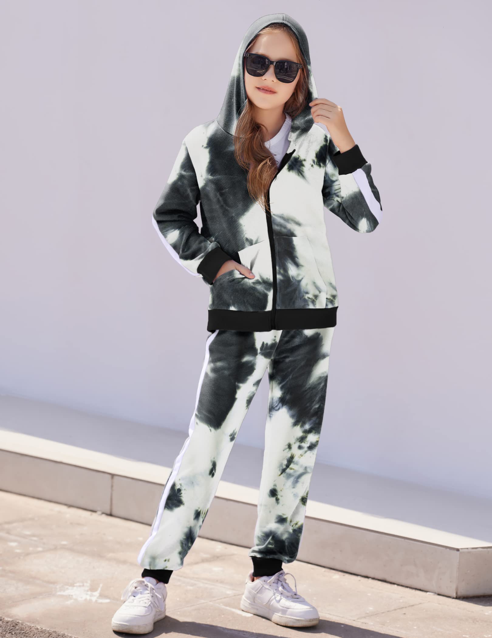 Boyoo Girls 2PCS Tracksuit Athletic Sweatsuits Sets Zip-up Hooded Sweatshirt and Jogger sweatpant Outfits for 5-13 Years