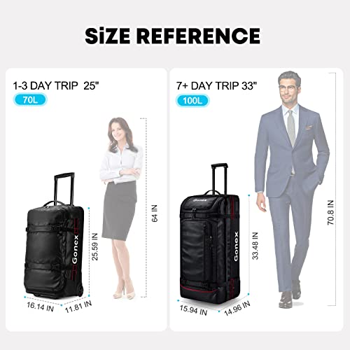 Gonex Rolling Duffle Bag with Wheels, 100L Water Repellent Large Wheeled Travel Duffel Luggage with Rollers 33 inch, Black