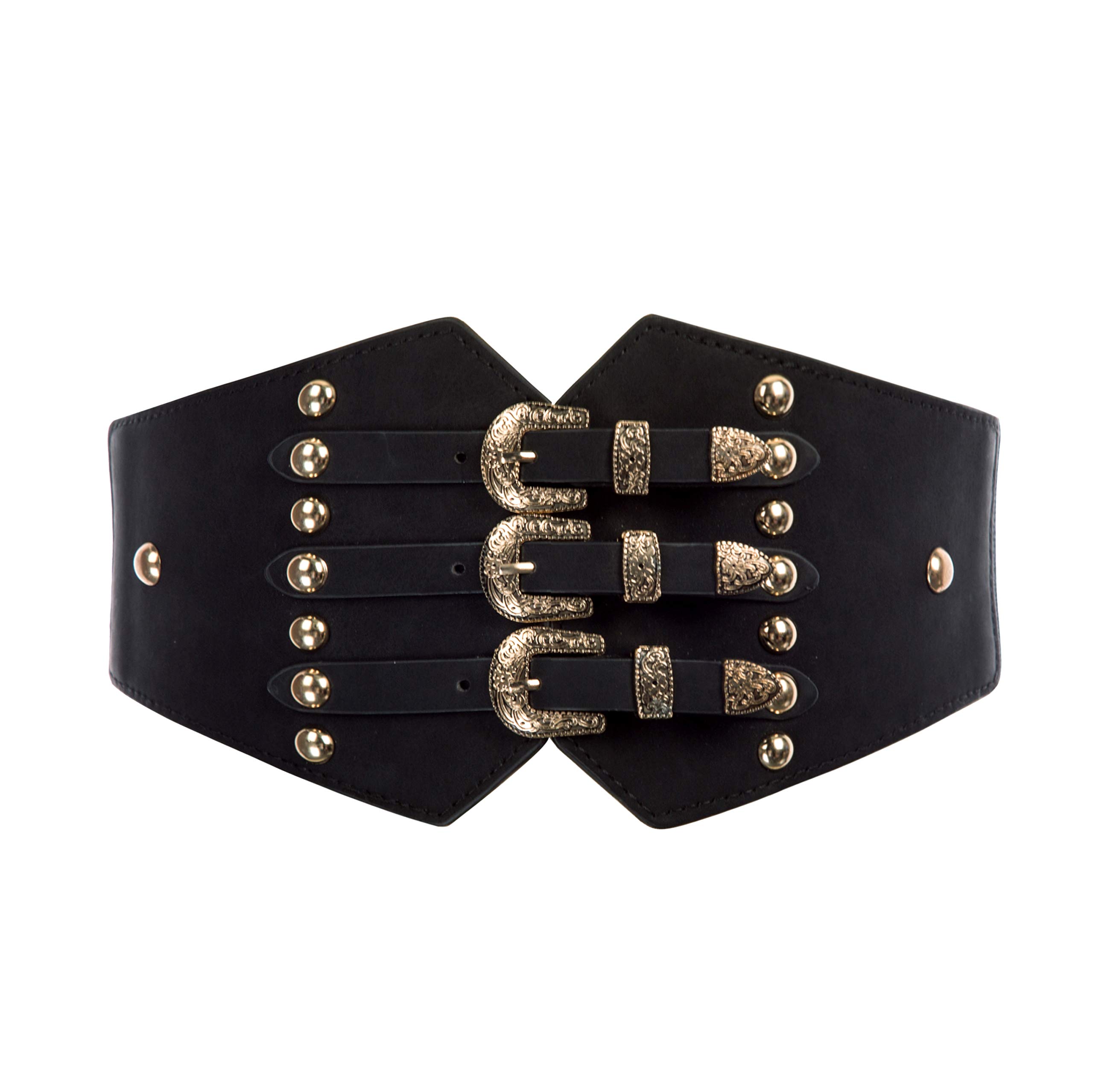 Scarlet Darkness Women Renaissance Faux Leather Wide Waist Belt Gothic Cincher Corset Black XL