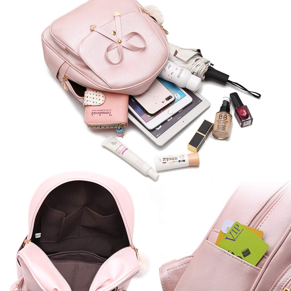 BAG WIZARD Cute Bowknot Mini Leather Backpack Fashion Small Daypacks Purse Women