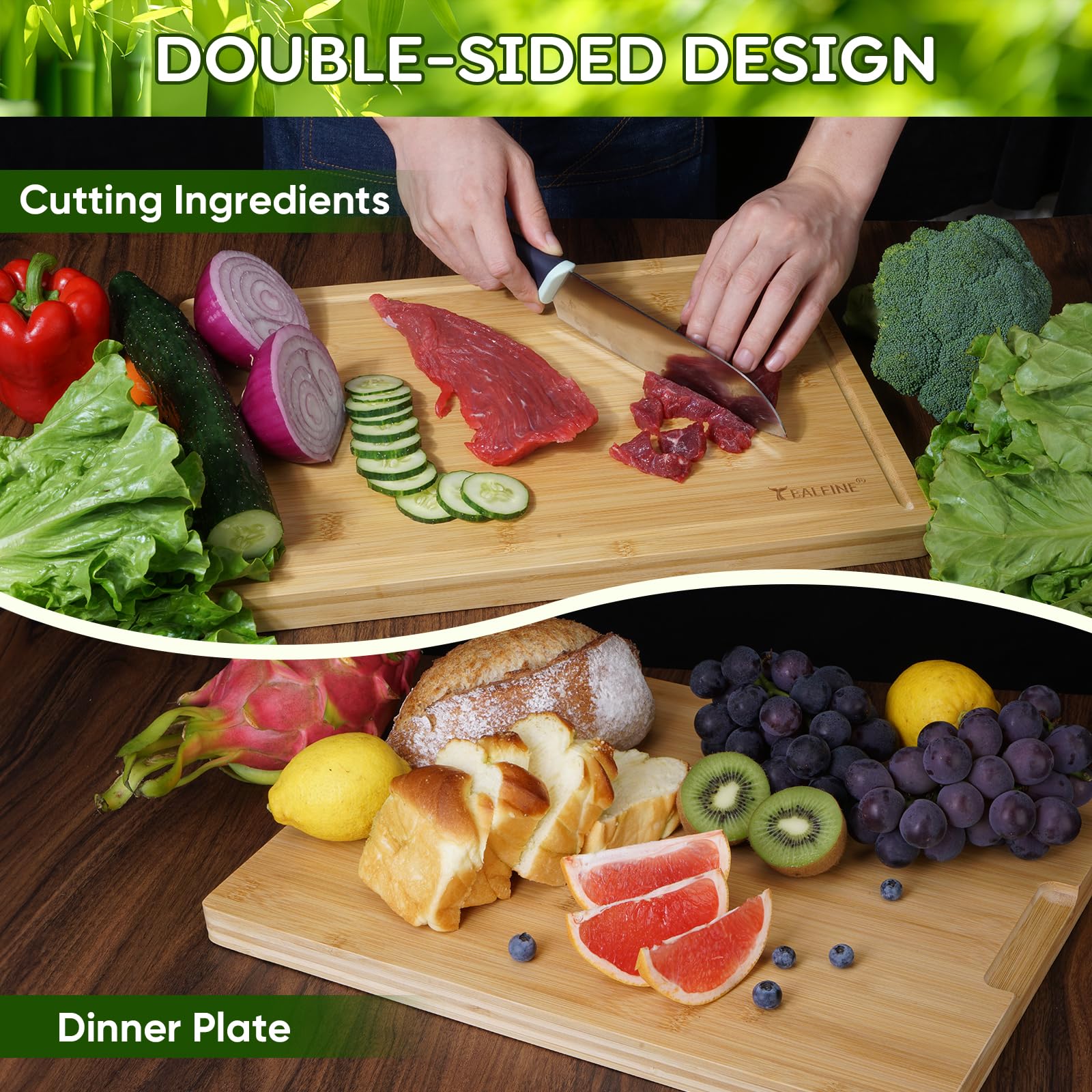 BALEINE Large Bamboo Cutting Board, 1β Extra Thick Cutting Boards for Kitchen, Wood Cutting Board with Integrated Juice Grooves and Handles (17" x 12.5" x 1")