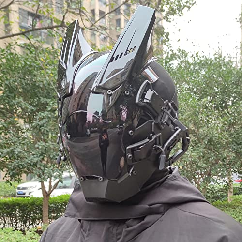 KYEDAY Punk Mask Cosplay for Men, Cosplay Samurai Horns Masks Black Mask Halloween Party Coolplay Gifts