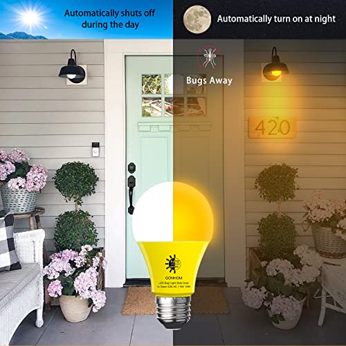 Gonhom Dusk to Dawn Bug Light Bulb Outdoor,2 Pack Amber Bug Light Bulb,10W(100W Equivalent),E26 Base Dusk to Dawn Light Bulb,Bug Lights for Outside.Home Hallway Porch Lights.Decorative Lamps.Bedroom