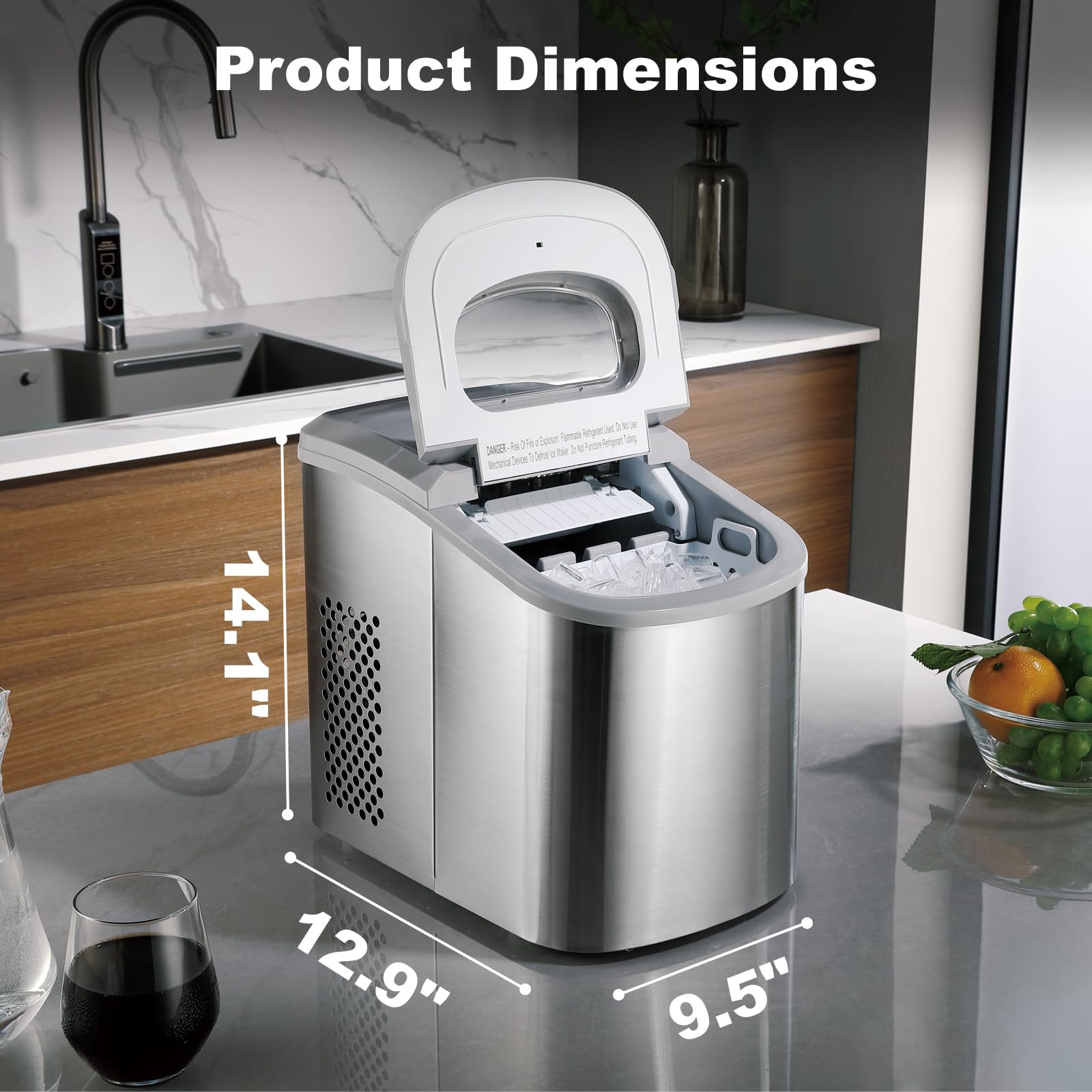 Countertop Ice Maker Nugget pebble Ice Maker Machine Portable Chewable Compact Mini Ice Chip Maker Nugget Machine Produce 26lbs per Day Bullet Soft Ice Cube Fruit Juice Ice, Silver SMETA