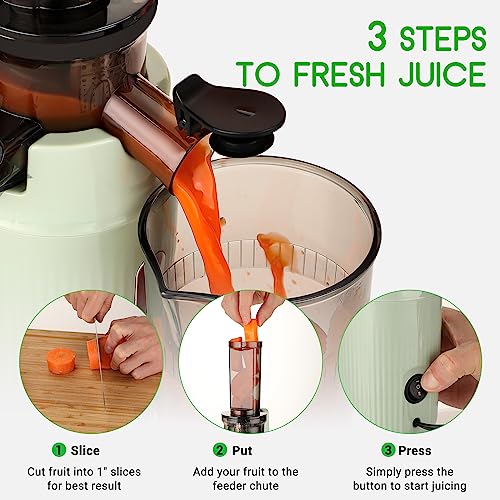 Juicer Machines-SOVIDER Compact Slow Masticating Juicer Extractor- 3.1" Wide Chute Cold Press Juicer for High Nutrient Fruits Vegetables Easy Clean with Brush| Pulp, Measuring Cup, Reverse Function (Dark Green) (Slow Masticating Juicers)