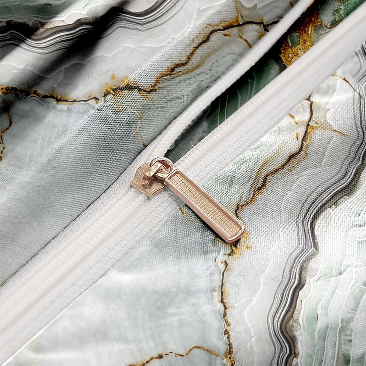 CCoutueChen Sage Green Marble Duvet Cover Queen Size Gold Foil Print Comforter Bedding Set Green White Marble Duvet Covers Set Modern Abstract Comforter Cover with 2 Pillowcases(Girls Women Adult)