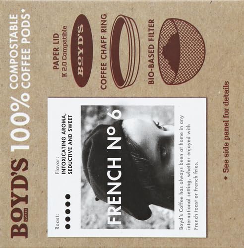 Boyd's Coffee French No. 6 Coffee –Ground Dark Roast– Blended from 100% Arabica – Rich & Full-Flavored – Single Cup - Pack of 12.
