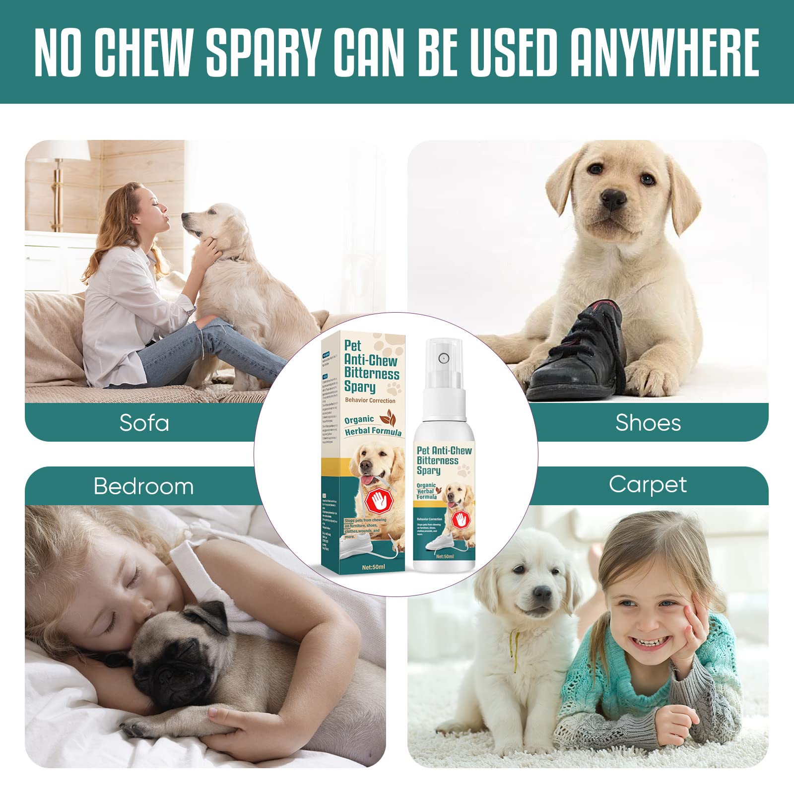 Bitter Spray for Dogs to Stop Chewing, Cat Deterrent Spray, Training Corrector for Puppies,Dogs and Cats, Natural Based and Safe for Pets