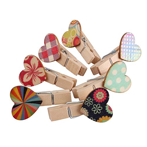 Z ZICOME 100 Pcs Mini Wooden Clothespins with Hearts for Hanging Photos Decorations for Valentine Engagement Wedding Bridal Shower Party