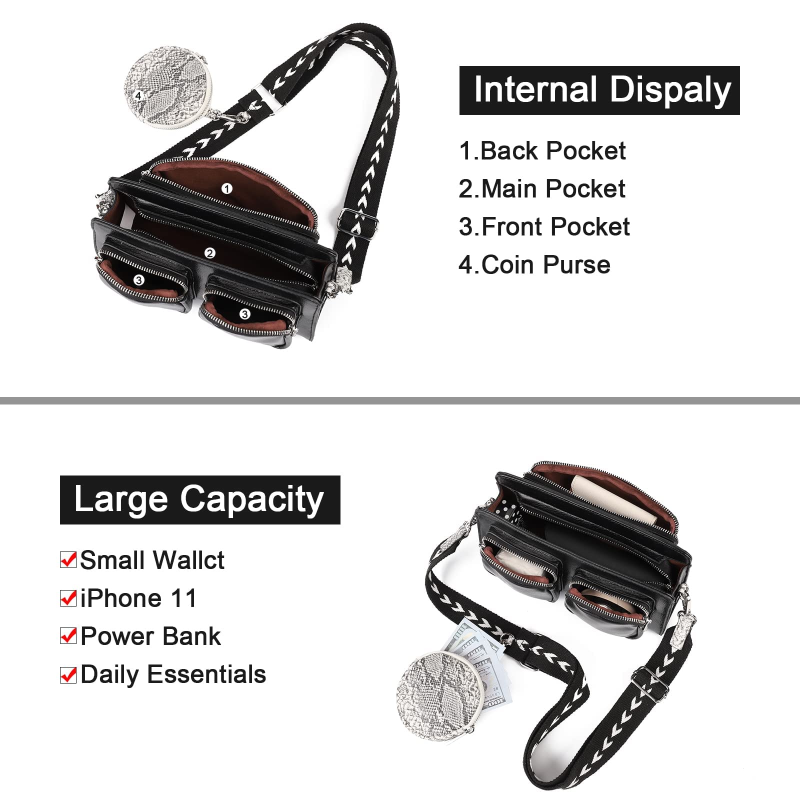 Small Crossbody Bag Leather Shoulder Bag for Women Stylish Designer Purses Retro Wallet Handbags with Coin Purse