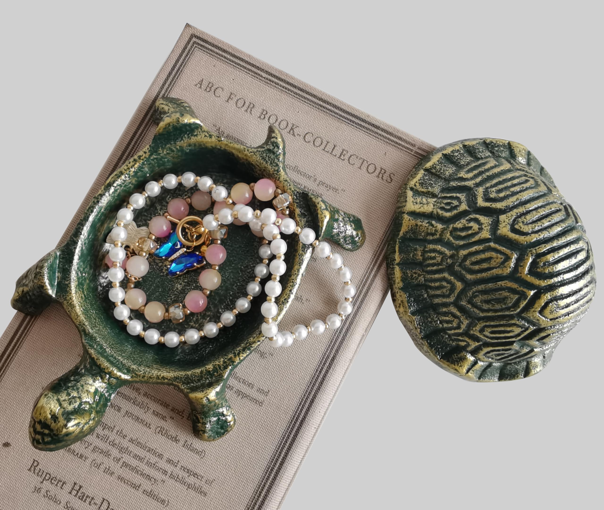 BSTWISH Cast Iron Turtle Key Hider - Spare Key Holder - Garden Decoration Turtle, Jewelry Trinkets Box for Key, Ear Studs, Ring, Paper Clip (Antique Green)