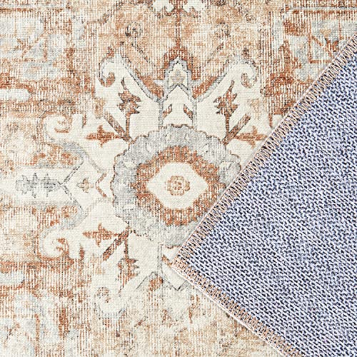 jinchan Persian Vintage Area Rug 5x7 Indoor Floor Cover Print Distressed Carpet Brick Red Multi Thin Rug Chenille Mat Foldable Accent Rug Lightweight Kitchen Living Room Bedroom Dining Room