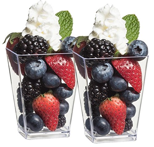 zappy 5 oz Tall Square Mini Dessert Cups 52 Parfait Shot Glasses Appetizer Bowls Trifle Bowl Clear Plastic Souffle Mousse Tall Square Shooter Dessert Tumbler Cups Tasting Party Cup 5oz Plastic Cups