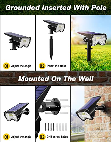 BRILLANFIRE Solar Lights Outdoor, 2-in-1 Solar Lights for Outside, Solar Powered Spot Lights Outdoor Waterproof, Outdoor Solar Lights for Walkway Yard Garden Patio Driveway, 4 Pack，Black
