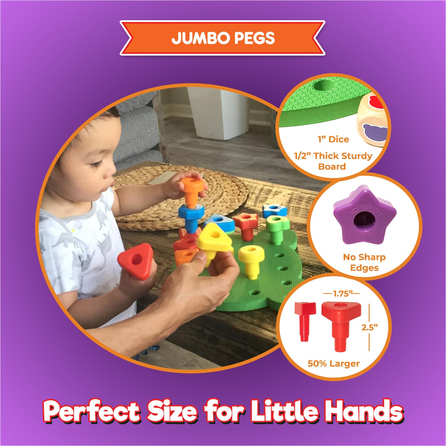 KIDS KORNER New & Improved Peg Board Stacking Toddler Toys Game Set - Lacing Fine Motor Skills for Ages 3 and Up - Matching Shapes with Pegs & Activity eBook