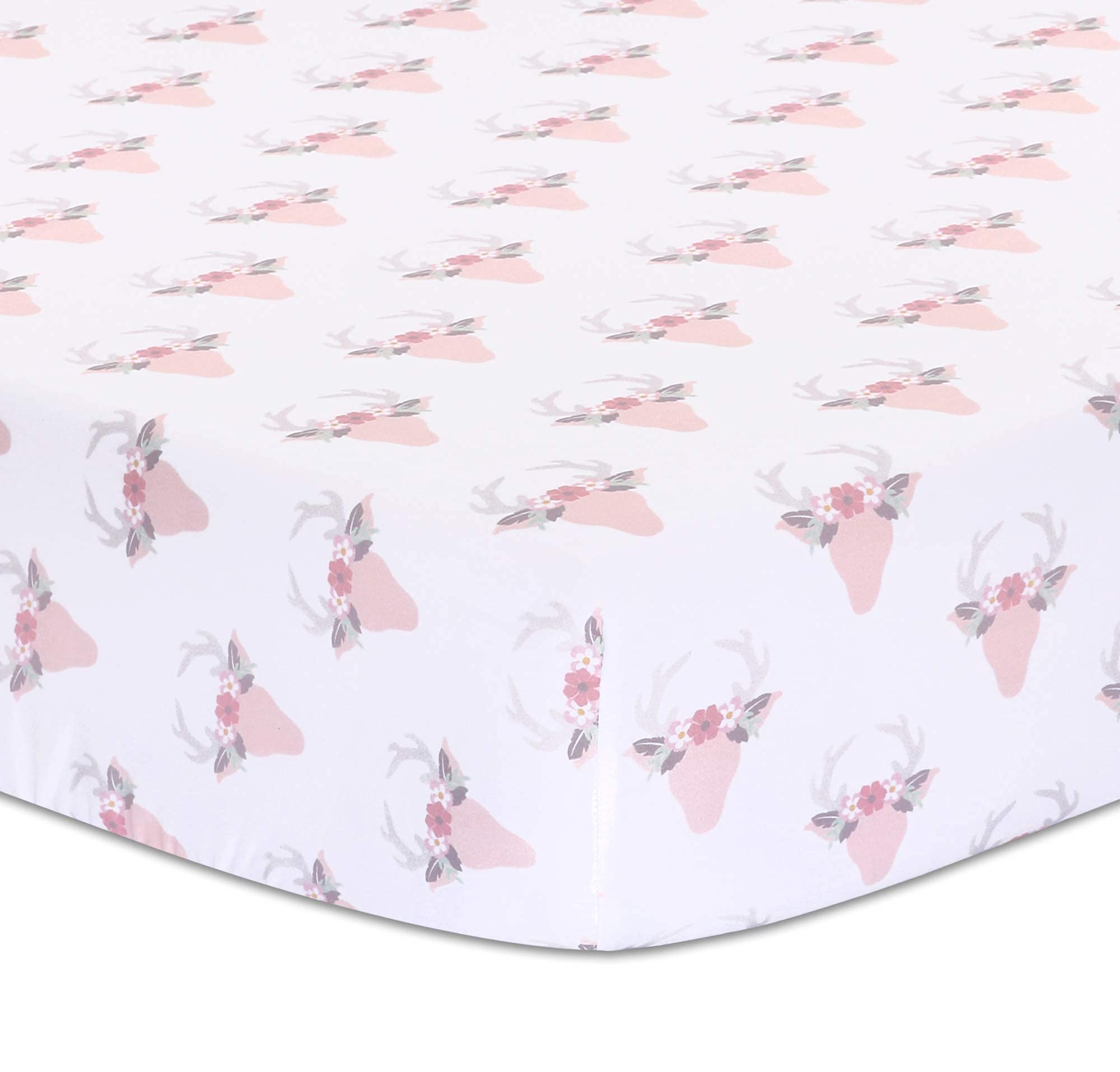 The Peanutshell Pink Woodland Floral Crib Bedding Set for Baby Girls - Crib Quilt, Fitted Sheet, Dust Ruffle Included