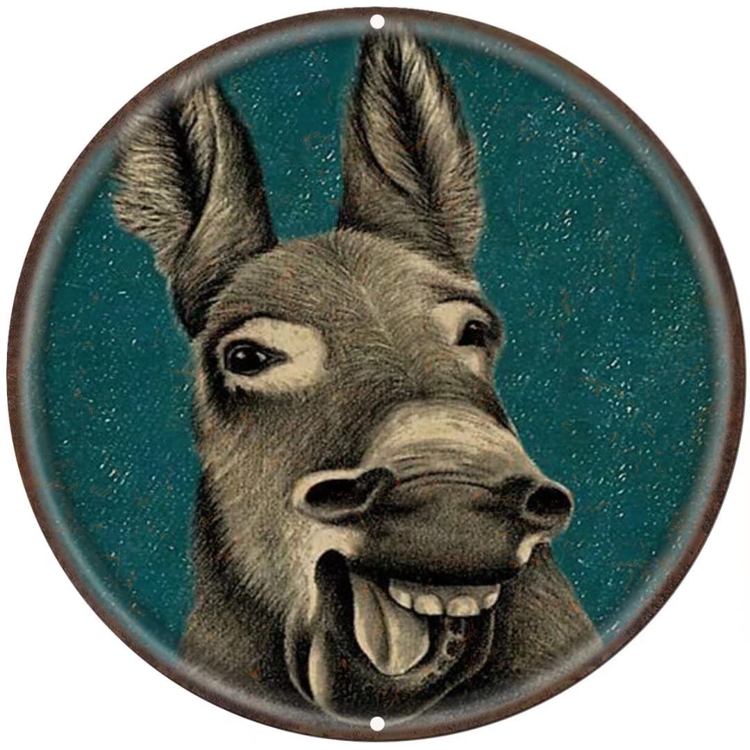 WZVZGZ Round Metal Tin Sign Rustic Wall Decor Retro Green Nice Arse Laughing Donkey,Suitable for Home Garden Kitchen Bar Cafe Restaurant Garage Wall Decor Retro Vintage 12x12 Inch