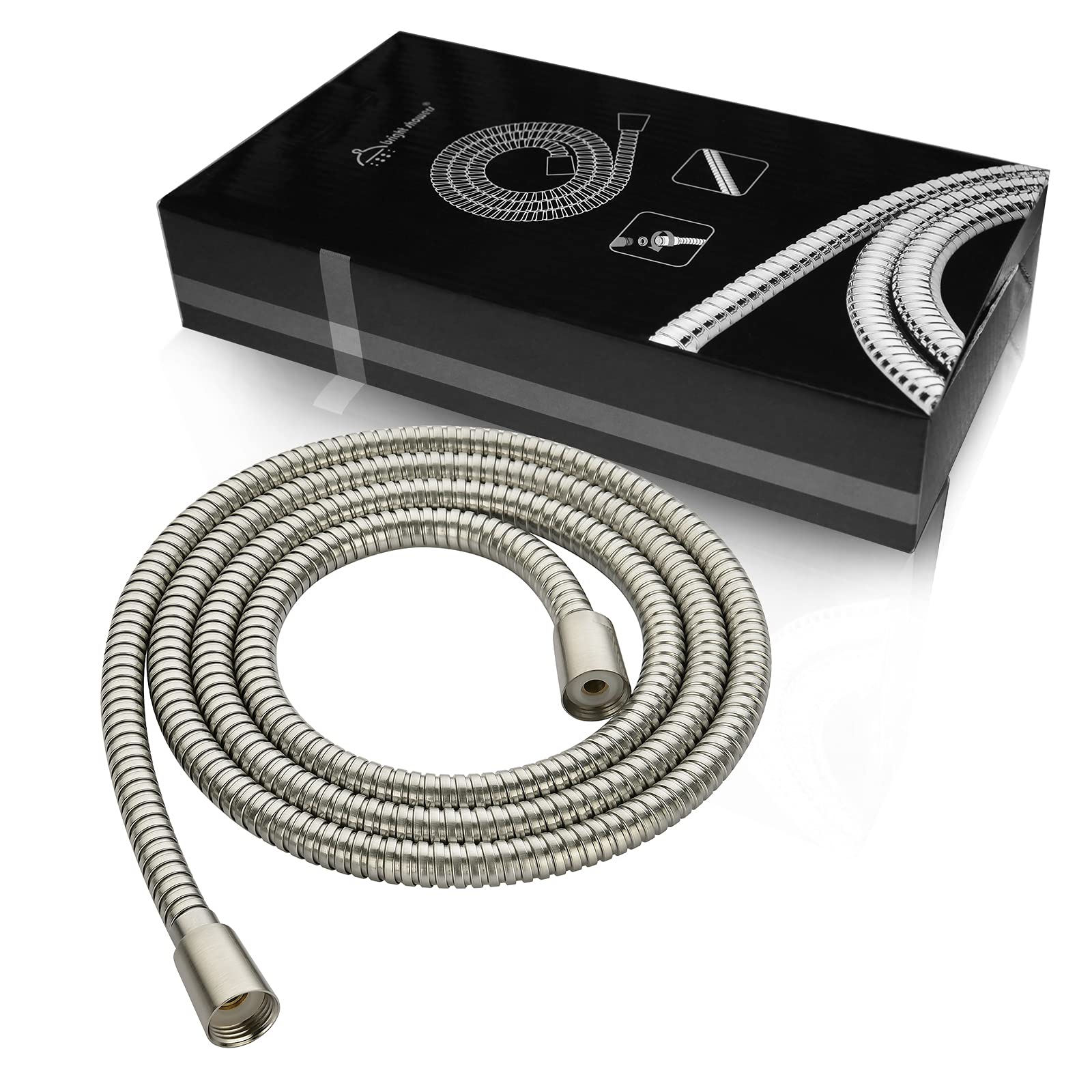 BRIGHT SHOWERS Shower Hose For Hand Held Shower Heads, 96 Inches Cord Extra Long Stainless Steel Hand Shower Hose, Ultra-Flexible Replacement Part with Brass Insert, Brushed Nickel