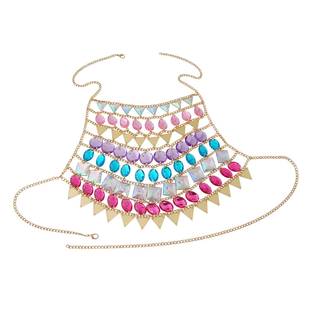 Bmirth Body Chain Rhinestone Pearl Bikini Chain Sexy Bar Chest Body Jewelry Rave Nightclub Party Festival Body Accessories for Women and Girls (Colorful-2)