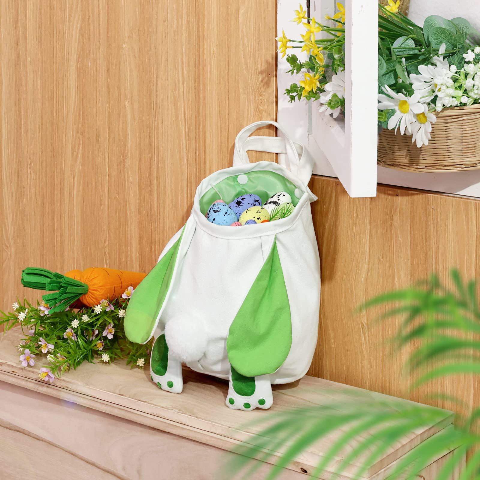 CiyvoLyeen Easter Bunny Basket Cute Rabbit Hanging Bag Easter Bunny Bags Easter Egg Hanging Pod Easter Gifts for Kids Spring Storage Bin Car Back Seat Organizer Green