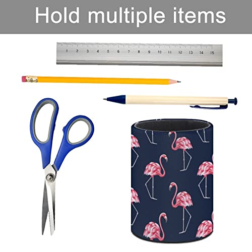 Beautiful Flamingo Pen Holder PU Leather Pencil Cup Cute Desk Organizer Makeup Brush Box for Home Office