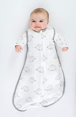 SwaddleDesigns Cotton Muslin zzZipMe Sleeping Sack, Wearable Blanket with 2-Way Zipper, Black Hedgehog, Large (12-18 Month) (Pack of 1)