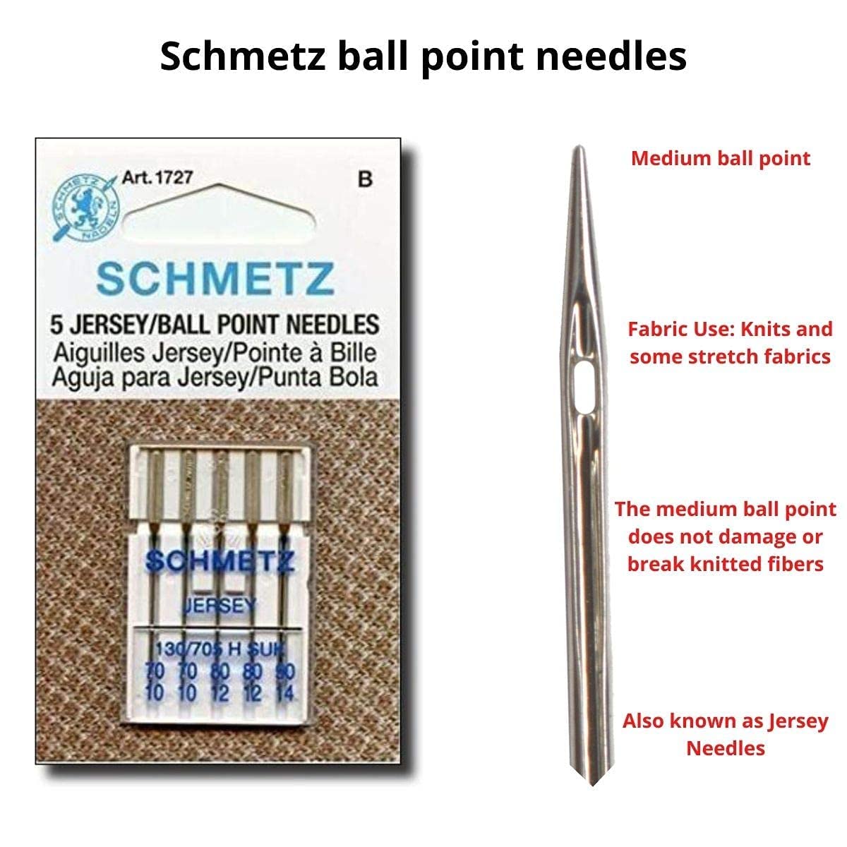 Ball Point and Universal Sewing Machine Needles Combo Pack, (Assorted Size), Fits Brother, Baby Lock, Bernina, Necchi, Juki, Janome, Kenmore, Pfaff, Singer Sewing Machines by Apartment ABC