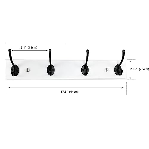 mapeoes 2 Pack 17.3'' Wood White Coat Rack Wall Mount 4 Hooks, Hook Spacing 5.15'',Heavy Duty Wooden Wall Coat Hanger for Cloth,Hat,Key, Small Modern Wall Decoration Rack for Kids Room Entryway