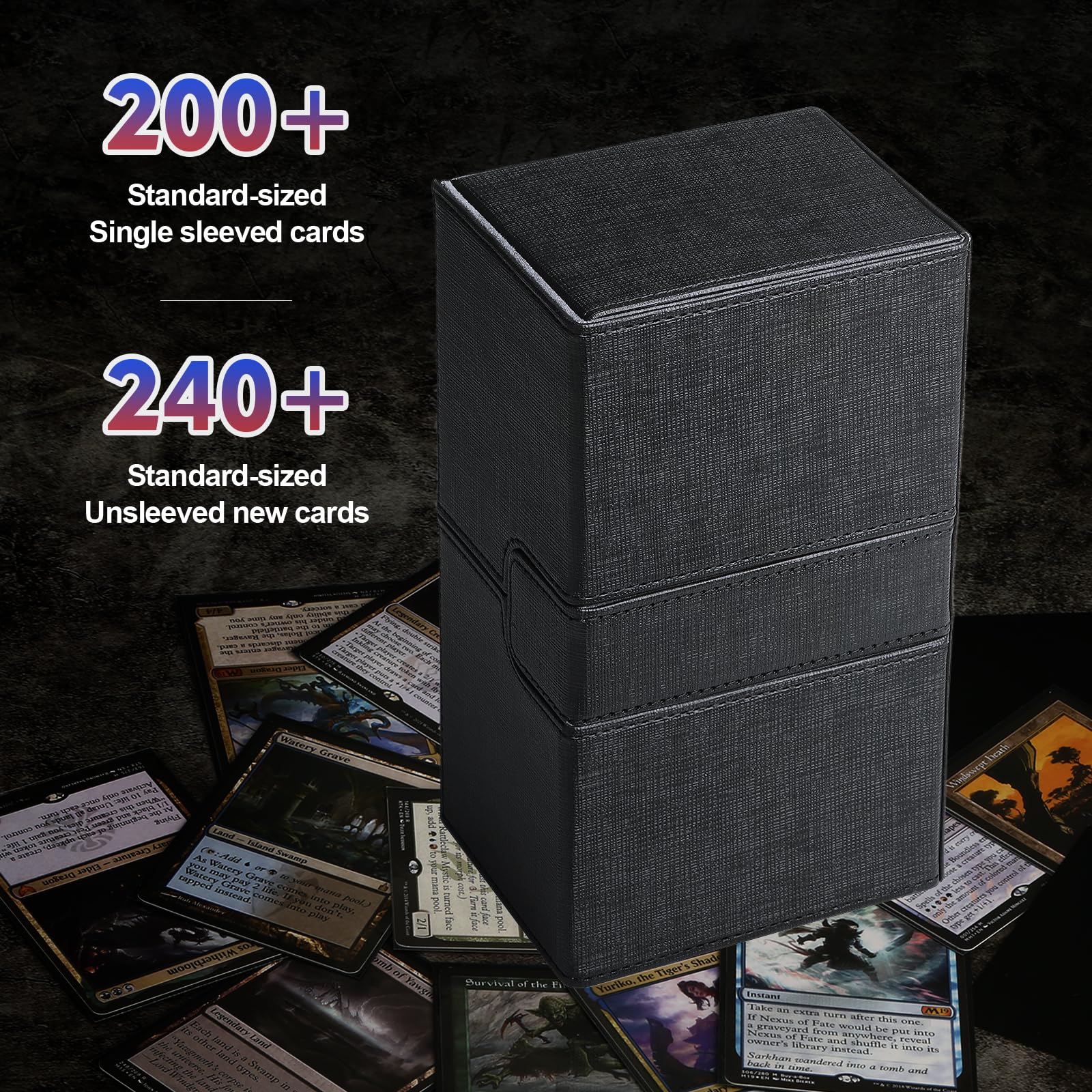Scimi X-Large Commander Premium Double Deck Box for 200+ Sleeved Cards ProTwin FlipDeckCase with 3 Tray Fits MTG/TCG/CCG/YuGiOh (Leather - Elegant Cross Pattern)