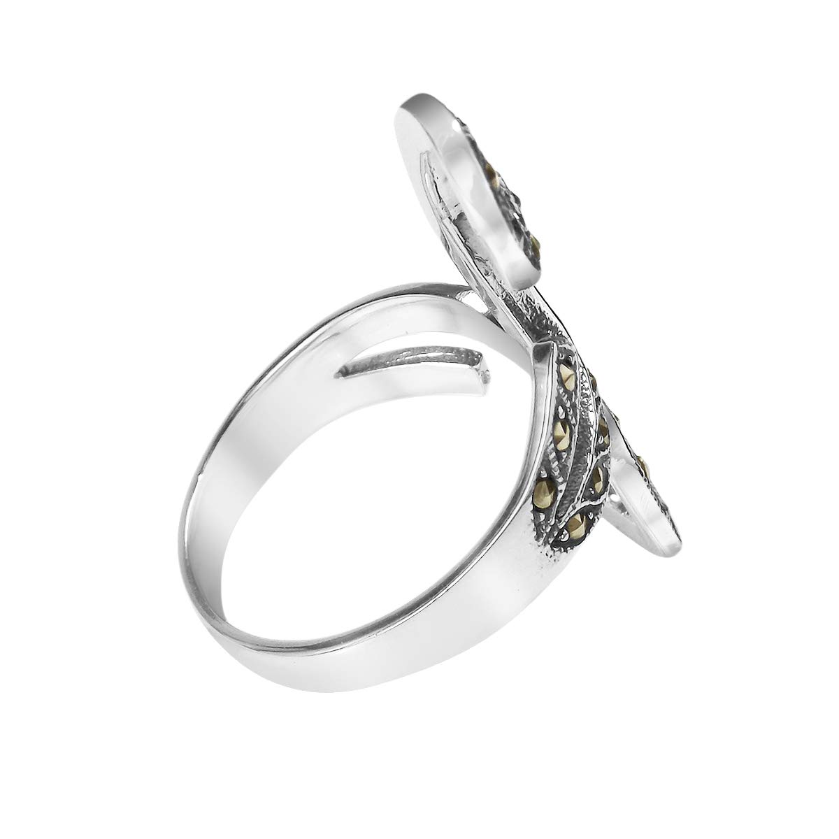 Beautiful Marcasite Style Pyrite Front Swirl .925 Sterling Silver Ring (9)