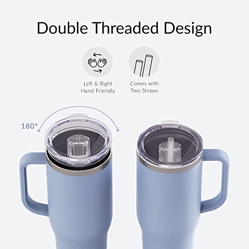 Maars Charger 40oz Insulated Travel Mug Tumbler with Handle | Double Wall Vacuum Sealed Stainless Steel Cup w/Straw and Lid - Deep Teal