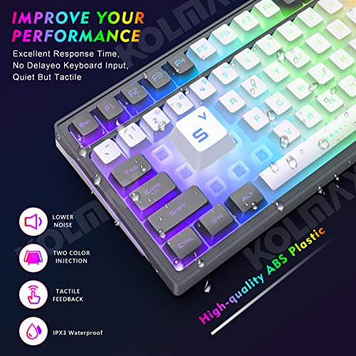 KOLMAX GK98 Wireless Gaming Keyboard,2.4G Rechargeable RGB Gaming Keyboard,RGB Backlit Ergonomic 98 Keys Mechanical Feeling Keyboard for Windows Mac PC Xbox PS4 Gamers(GreyWhite)