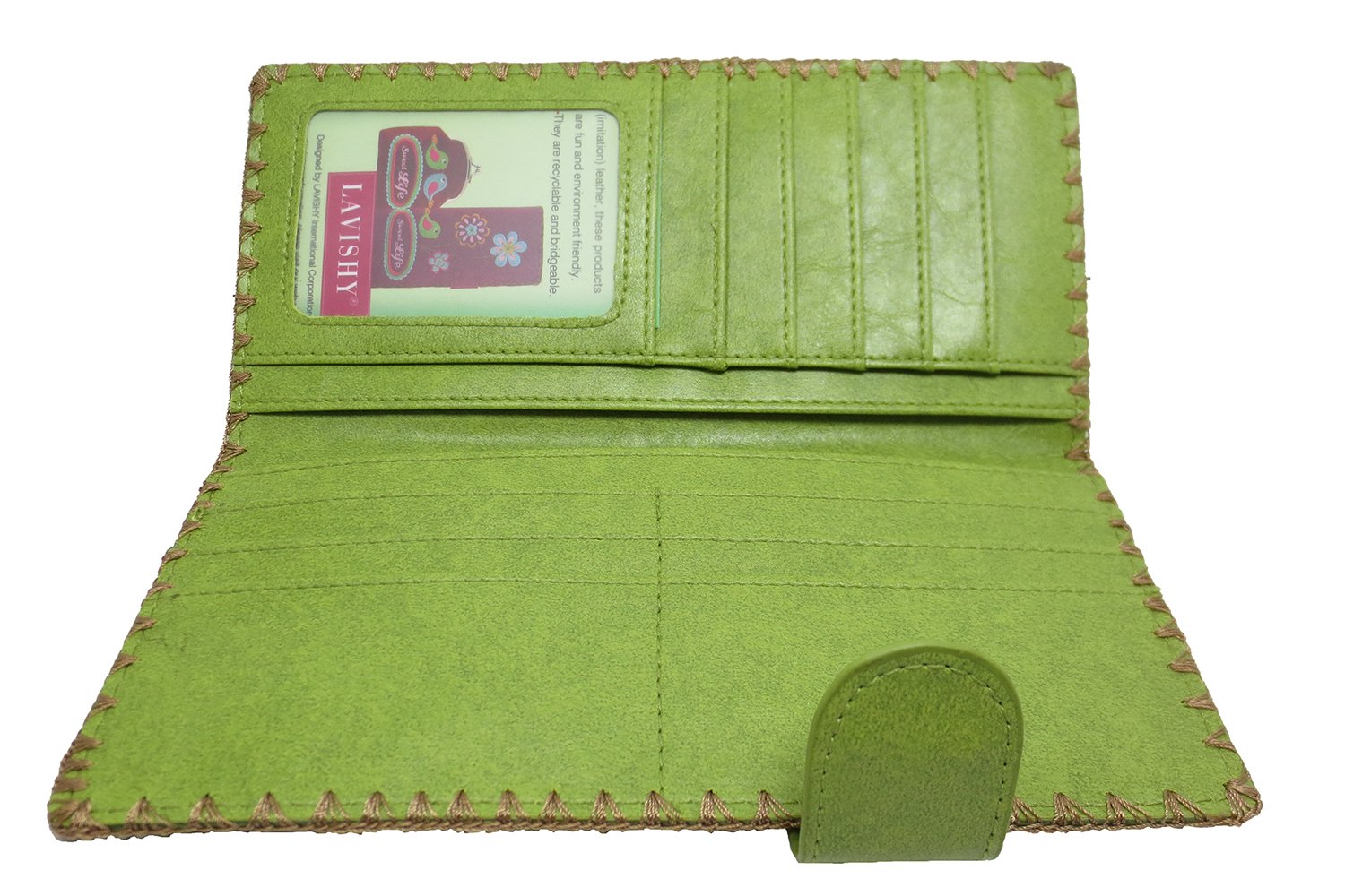 Lavishy Flower Sugar Skull Day of the Dead Embroidered Large Wallet (Green)